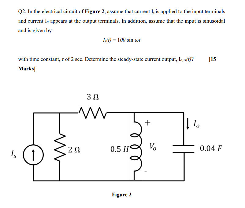 Solved Q2. In the electrical circuit of Figure 2, assume | Chegg.com