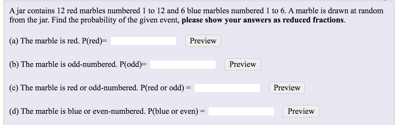 Solved A jar contains 12 red marbles numbered 1 to 12 and 6 | Chegg.com