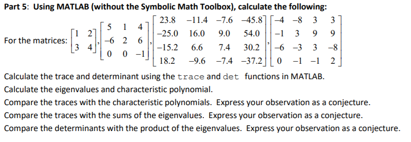Solved Part 5: Using MATLAB (without the Symbolic Math | Chegg.com