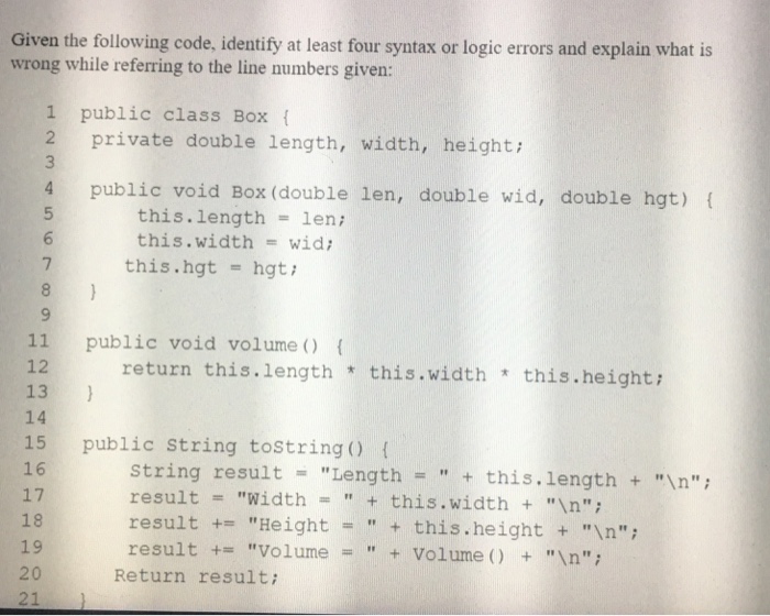 Solved Given the following code, identify at least four | Chegg.com