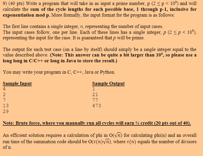 Solved 9) (40 pts) Write a program that will take in as | Chegg.com