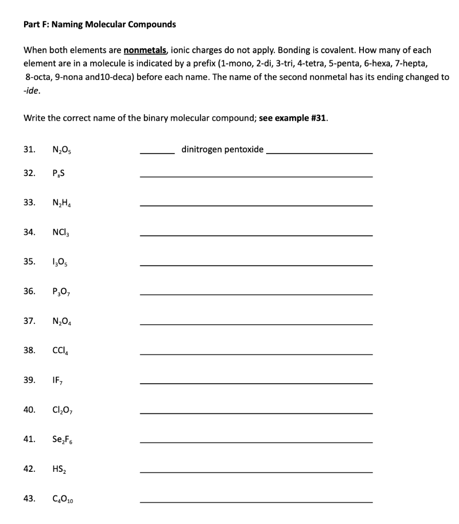 Solved Part F: Naming Molecular Compounds When both elements | Chegg.com