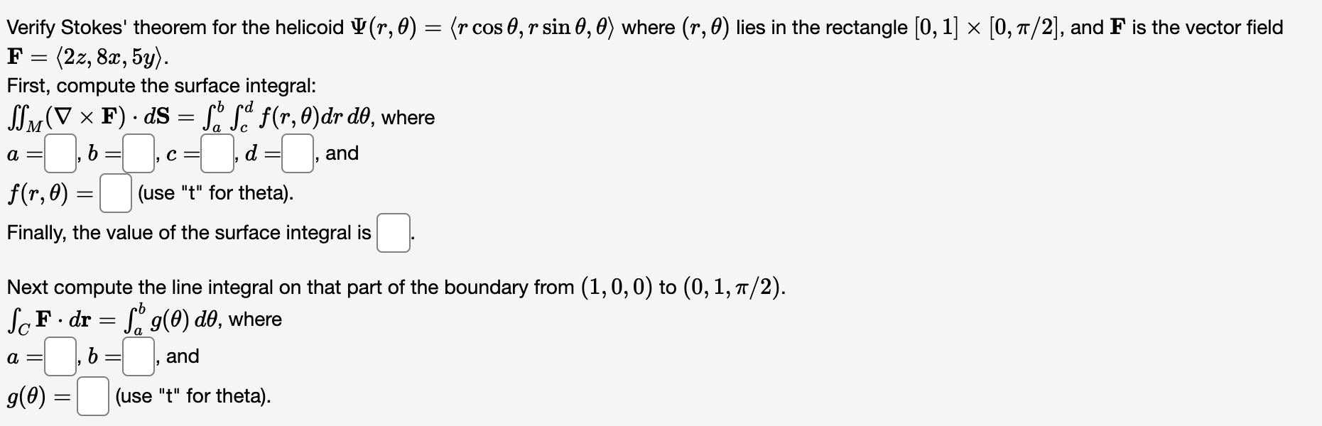 Solved = • Verify Stokes' theorem for the helicoid Y (r, 6) | Chegg.com