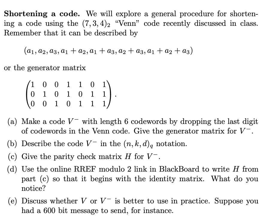 Shortening a code. We will explore a general | Chegg.com