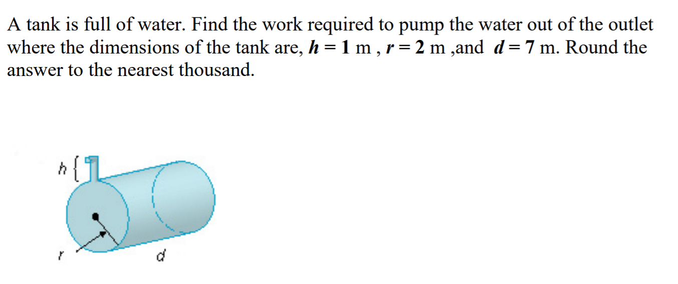 Solved A tank is full of water. Find the work required to | Chegg.com