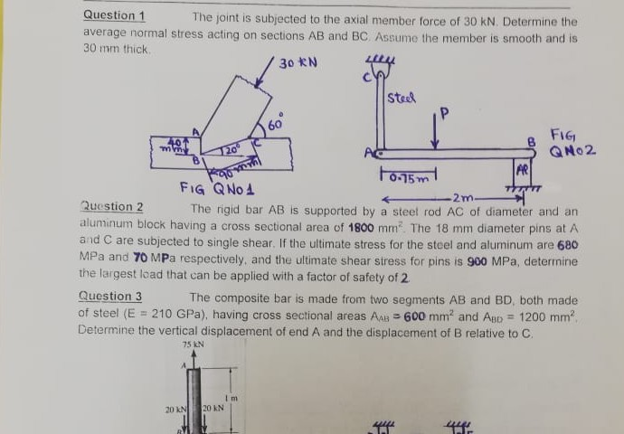 Solved Question 1 The joint is subjected to the axial | Chegg.com