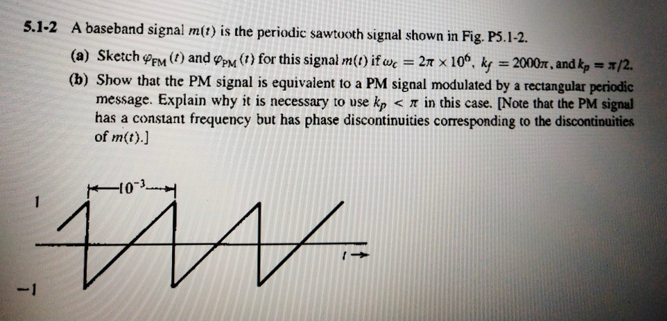 Solved 5.1-2 A baseband signal mit) is the periodic sawtooth | Chegg.com