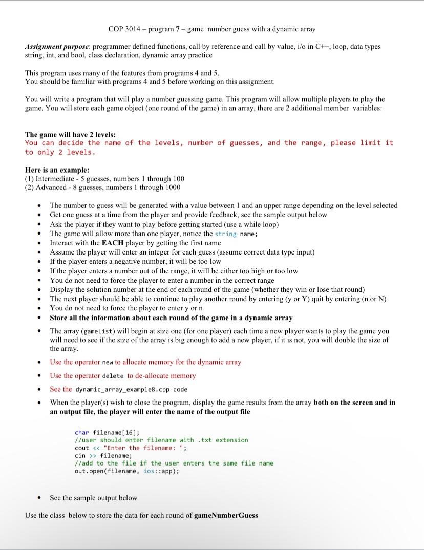Solved COP 3014 - program 7 - game number guess with a | Chegg.com
