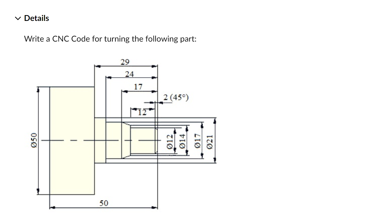 Solved v Details Write a CNC Code for turning the following | Chegg.com