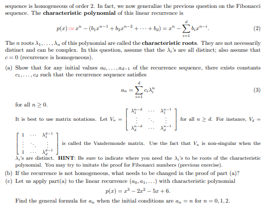 (10+2+5 Points) Linear Recurrences. Consider a | Chegg.com