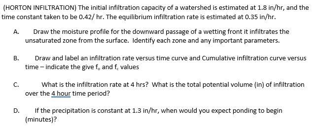 (HORTON INFILTRATION) The initial infiltration | Chegg.com