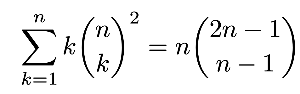 Solved ∑k=1nk(nk)2=n(2n−1n−1) | Chegg.com