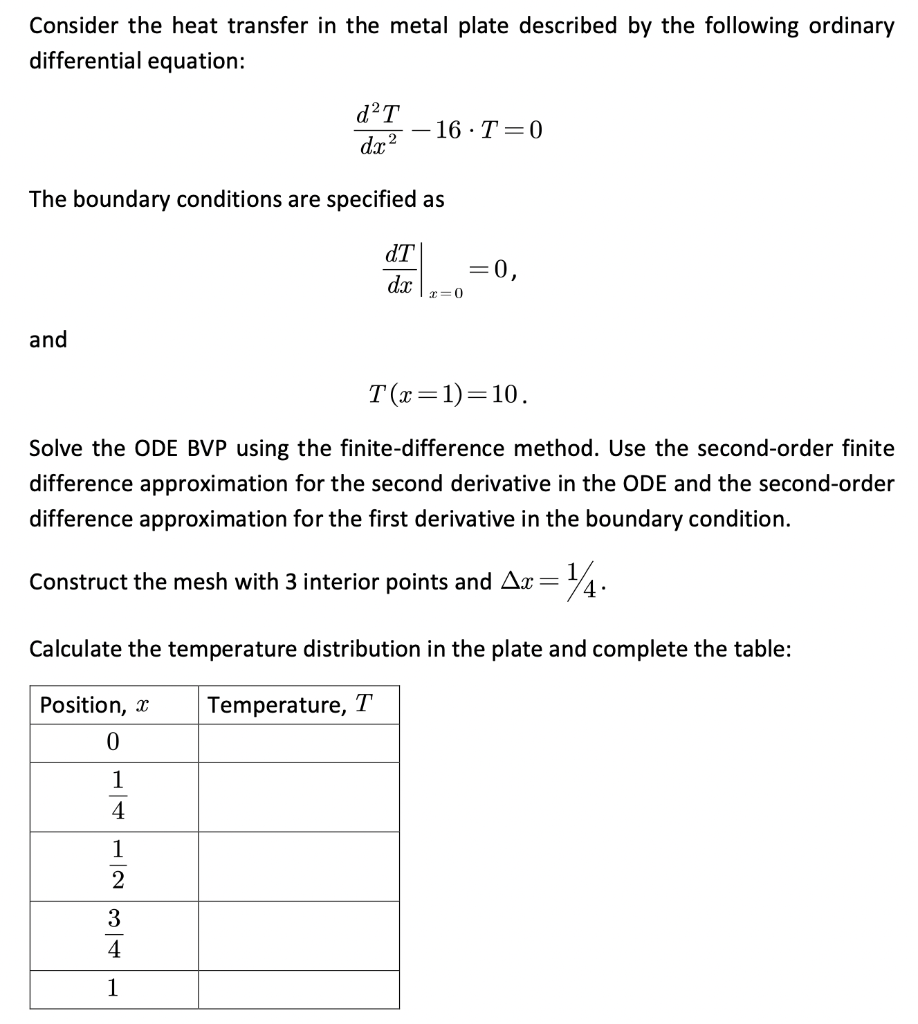 Solved Consider the heat transfer in the metal plate | Chegg.com