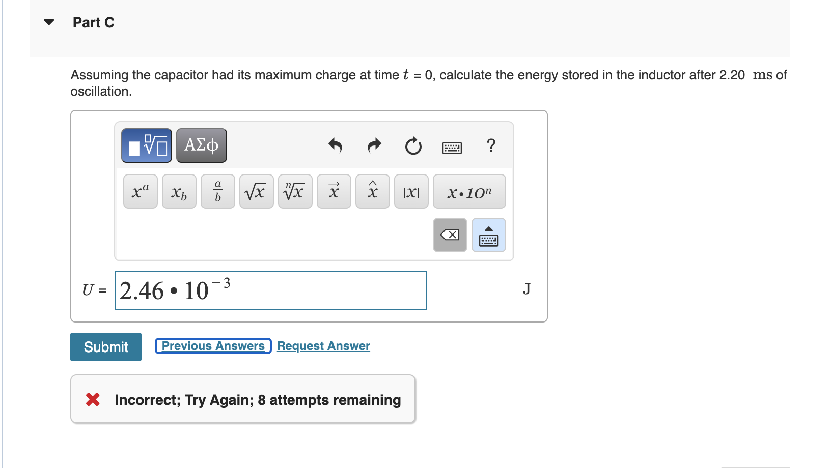 Solved An L C Circuit Containing An 81 0 Mh Inductor And A