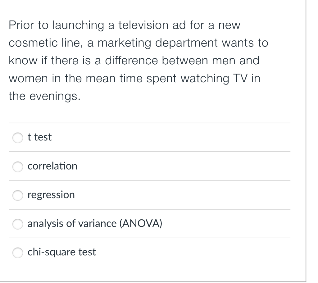 Solved Prior to launching a television ad for a new cosmetic | Chegg.com