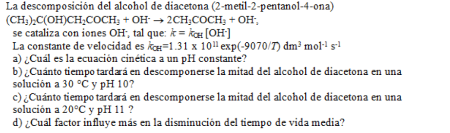 Solved 3. La descomposición del alcohol de diacetona | Chegg.com