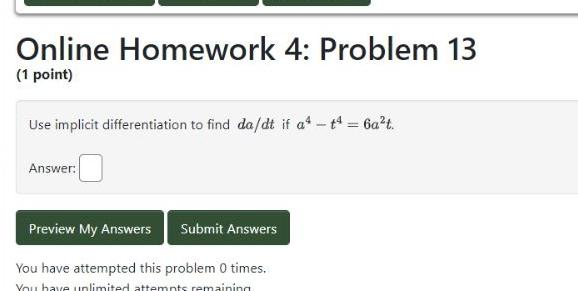 Solved Online Homework 4: Problem 13 (1 point) Use implicit | Chegg.com