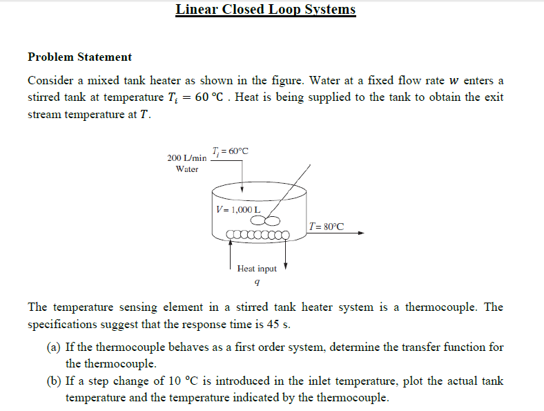 Solved Linear Closed Loop Systems Problem Statement Consider | Chegg.com