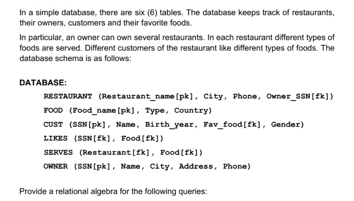 In a simple database, there are six (6) tables. The | Chegg.com