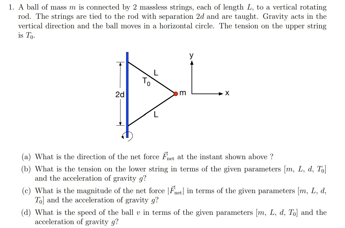 Solved 1. A ball of mass m is connected by 2 massless | Chegg.com