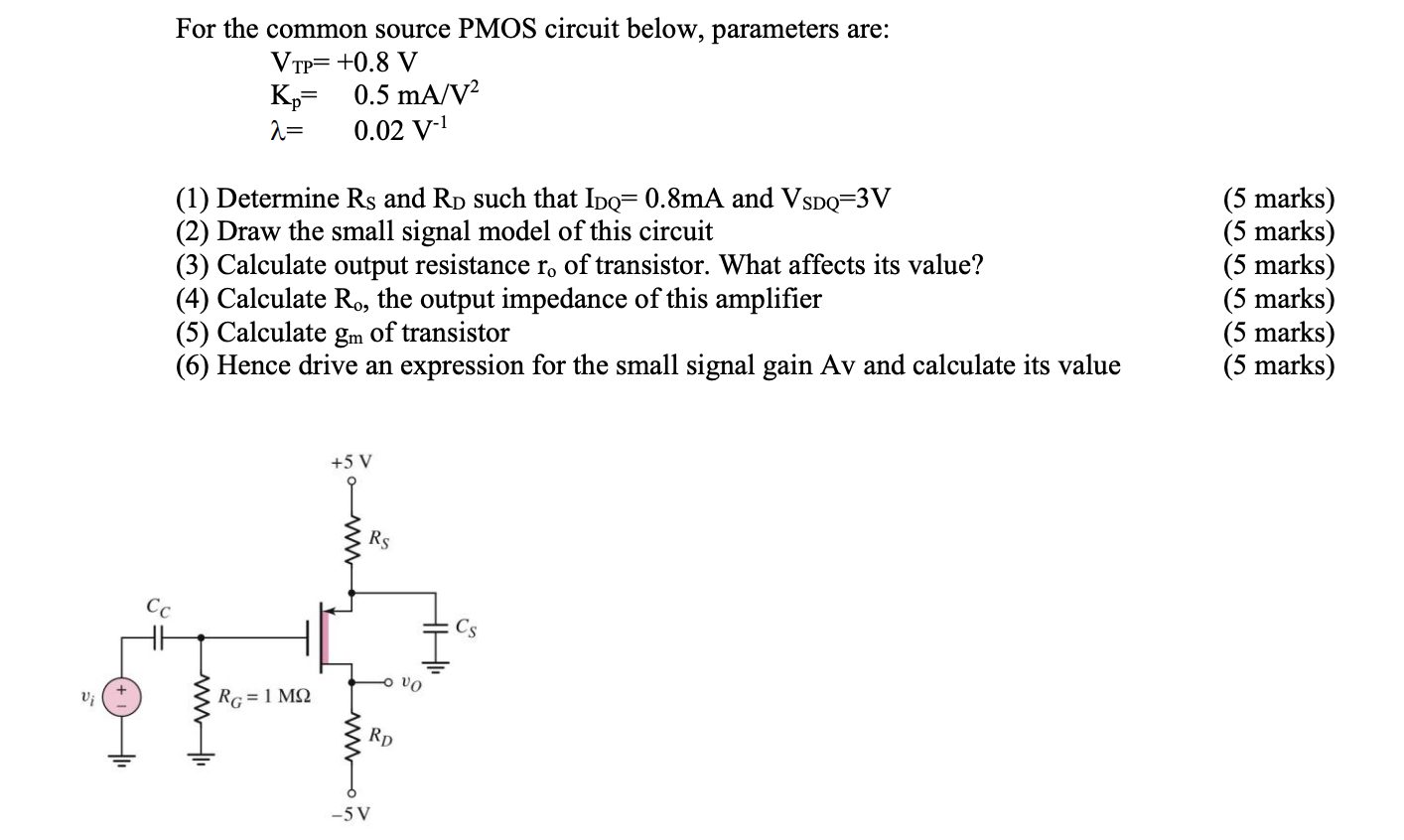 Solved For the common source PMOS circuit below, parameters | Chegg.com