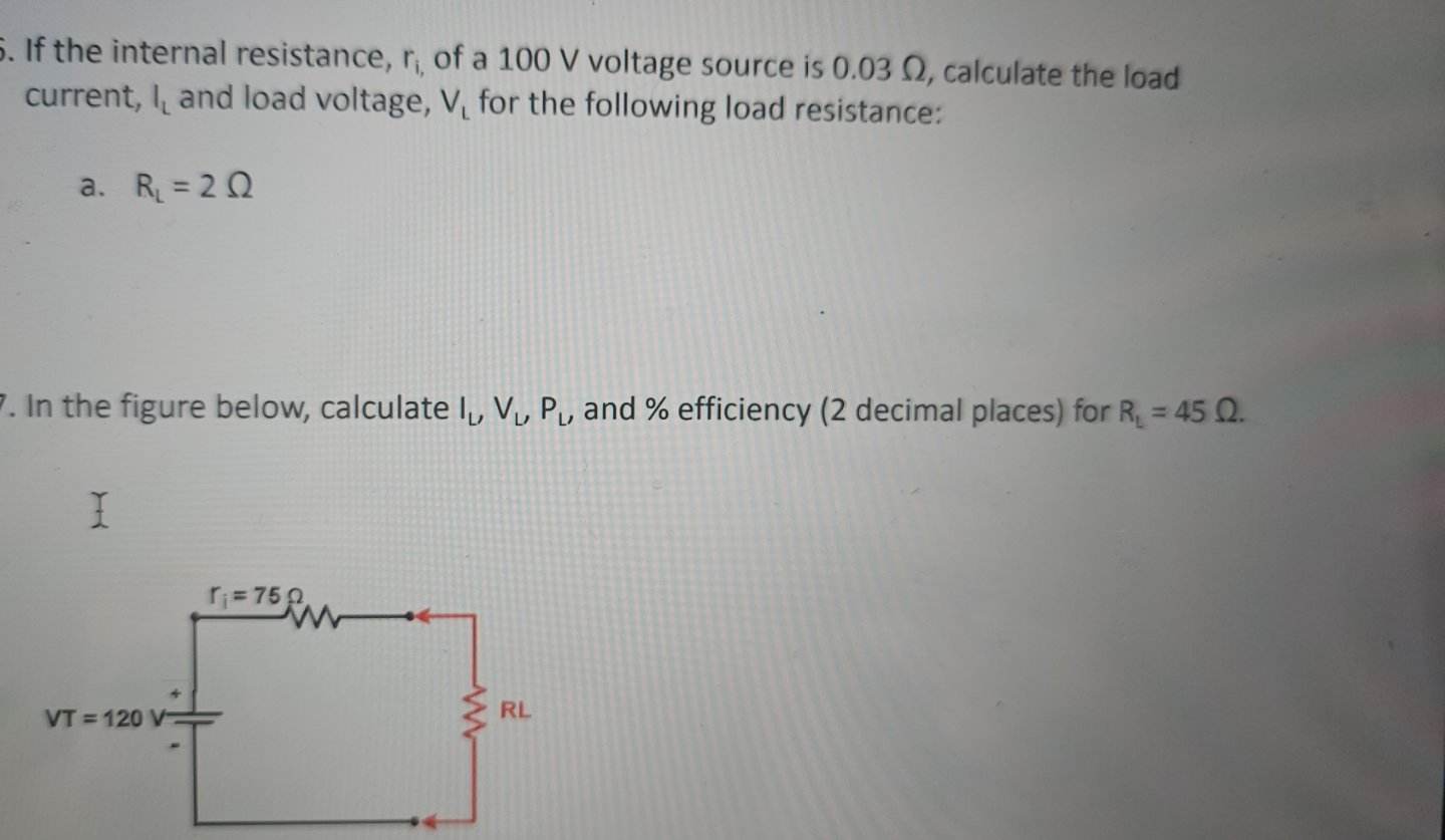 Solved If the internal resistance, ri, of a 100 V voltage | Chegg.com