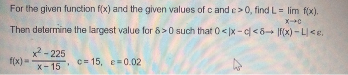 Solved For the given function f(x) and the given values of c | Chegg.com
