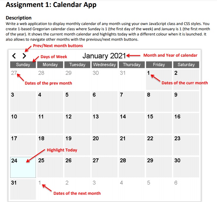 Solved Assignment 1: Calendar App Description Write a web | Chegg.com