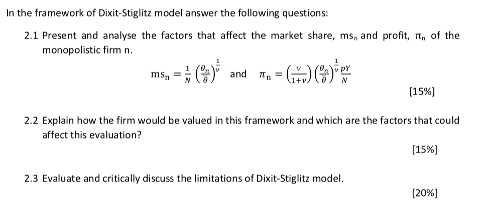 In the framework of Dixit-Stiglitz model answer the | Chegg.com