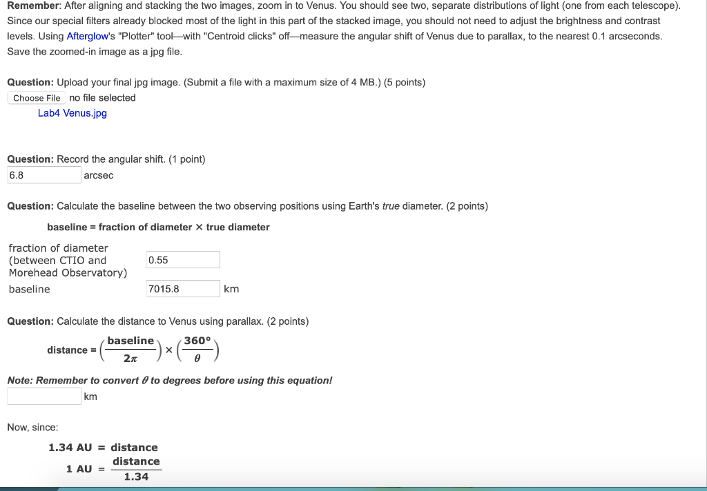 Solved Angular shift of Venus= 6.8 arcseconds Fraction of | Chegg.com