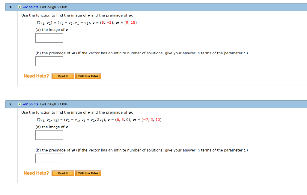 Solved 1. 12 points LarLinAlg8 6.1.001 Use the function to | Chegg.com