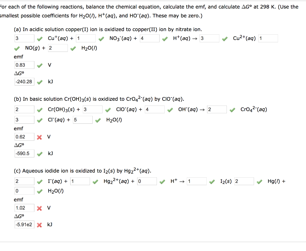 Solved For each of the following reactions, balance the | Chegg.com