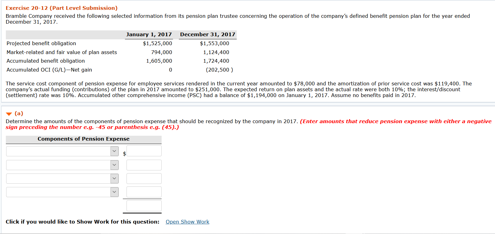 Solved Exercise 20-12 (Part Level Submission) Bramble | Chegg.com