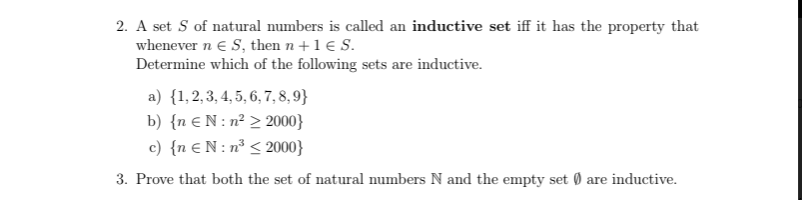 Solved 2. A set S of natural numbers is called an inductive | Chegg.com