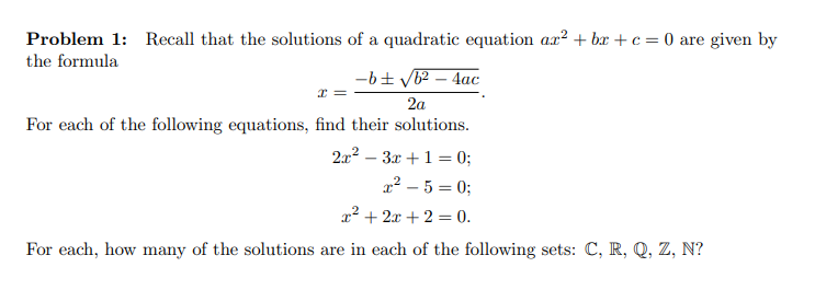Solved Problem 1: Recall that the solutions of a quadratic | Chegg.com