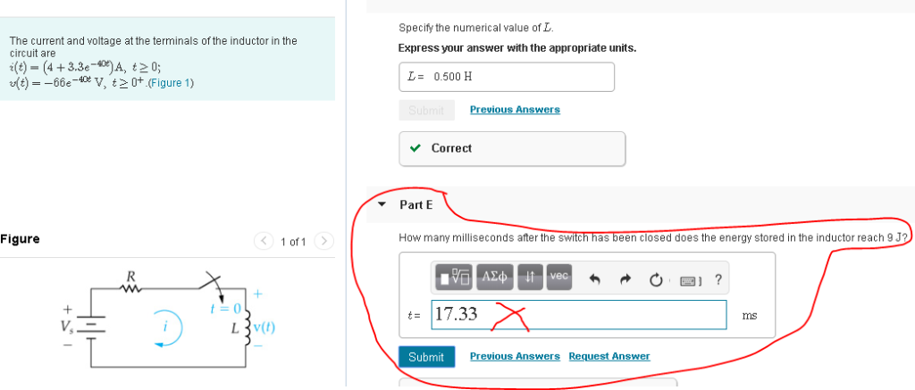 Solved Only Part E please, i know that W=(1/2)(L)(I^2) and | Chegg.com