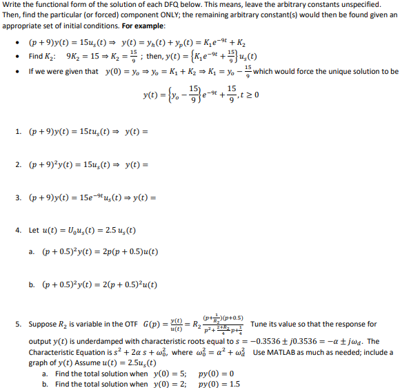Write the functional form of the solution of each DFQ | Chegg.com