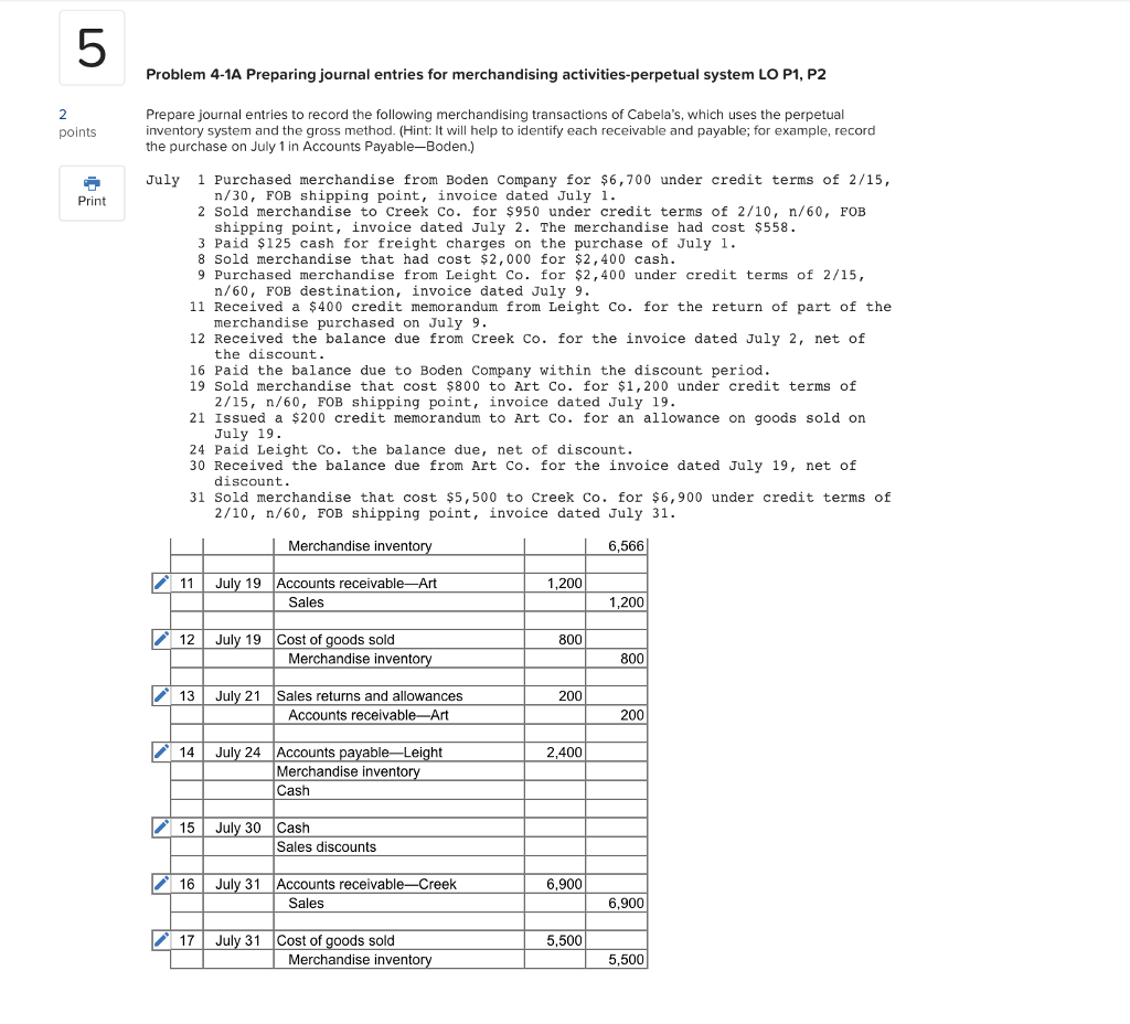 Solved 5 Problem 4-1A Preparing journal entries for | Chegg.com