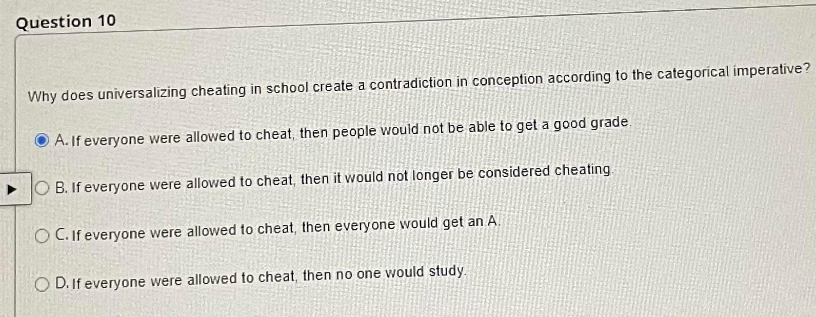 Solved Why does universalizing cheating in school create a | Chegg.com