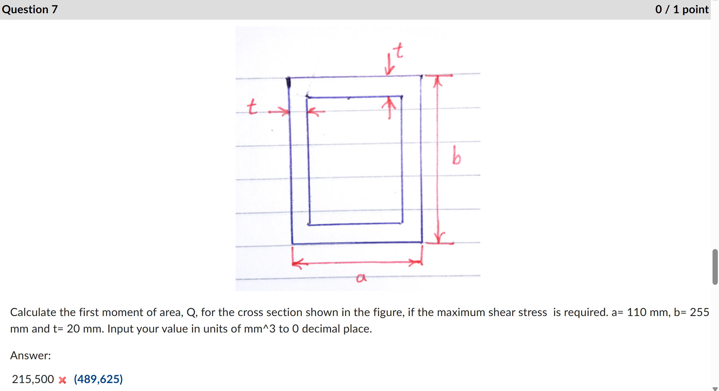 Solved Calculate the first moment of area, Q, for the cross | Chegg.com