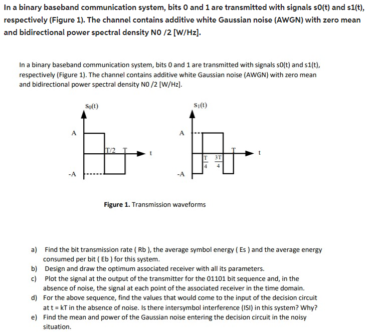 In A Binary Baseband Communication System Bits 0 And 5695