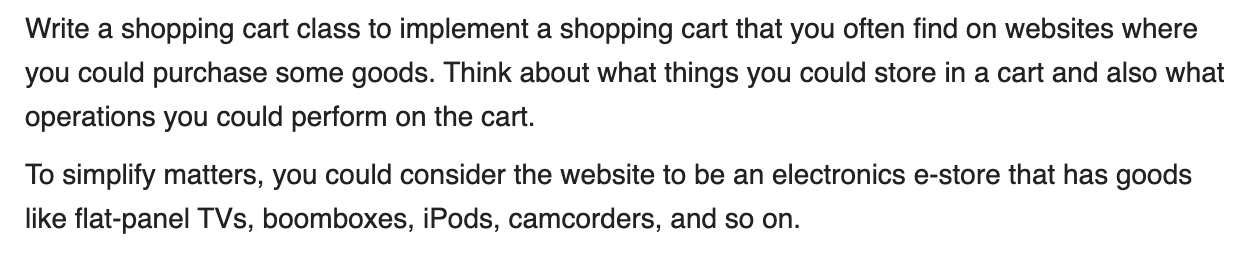 Solved Write a shopping cart class to implement a shopping | Chegg.com