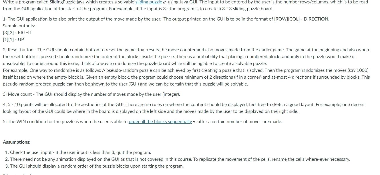 Solved Write a program called Sliding Puzzle.java which | Chegg.com Solved Write a program called Sliding Puzzle.java which | Chegg.com