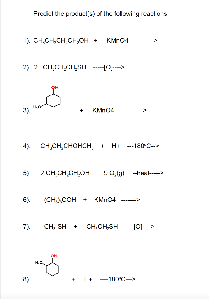 Solved Predict the product(s) of the following reactions: | Chegg.com
