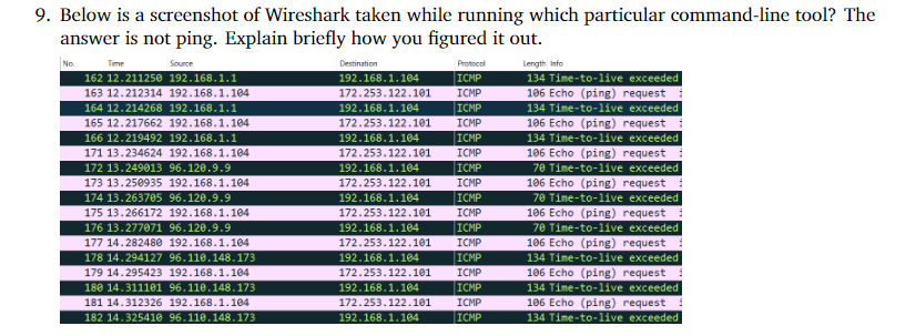 Solved 9. Below is a screenshot of Wireshark taken while | Chegg.com
