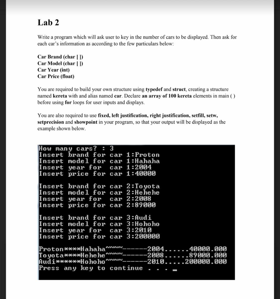 Solved Lab 2 Write a program which will ask user to key in | Chegg.com