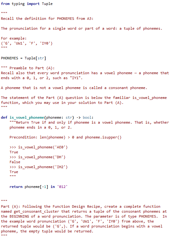 Solved from typing import Tuple Recall the definition for | Chegg.com