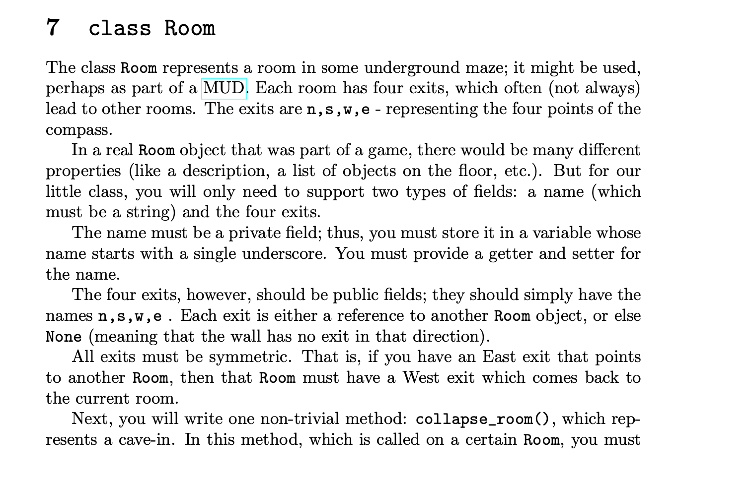 Solved 7 class Room The class Room represents a room in some | Chegg.com