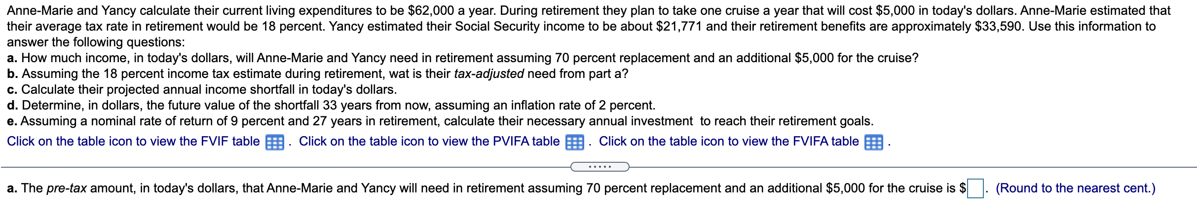 Solved Anne-Marie and Yancy calculate their current living | Chegg.com