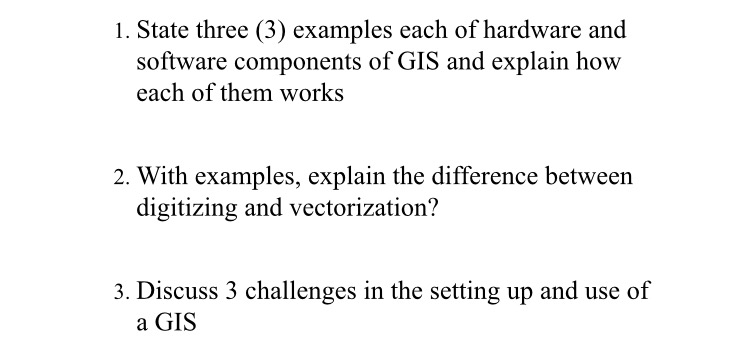 Solved 1. State three (3) examples each of hardware and | Chegg.com